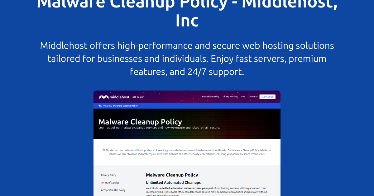 Malware Cleanup Policy - Middlehost, Inc